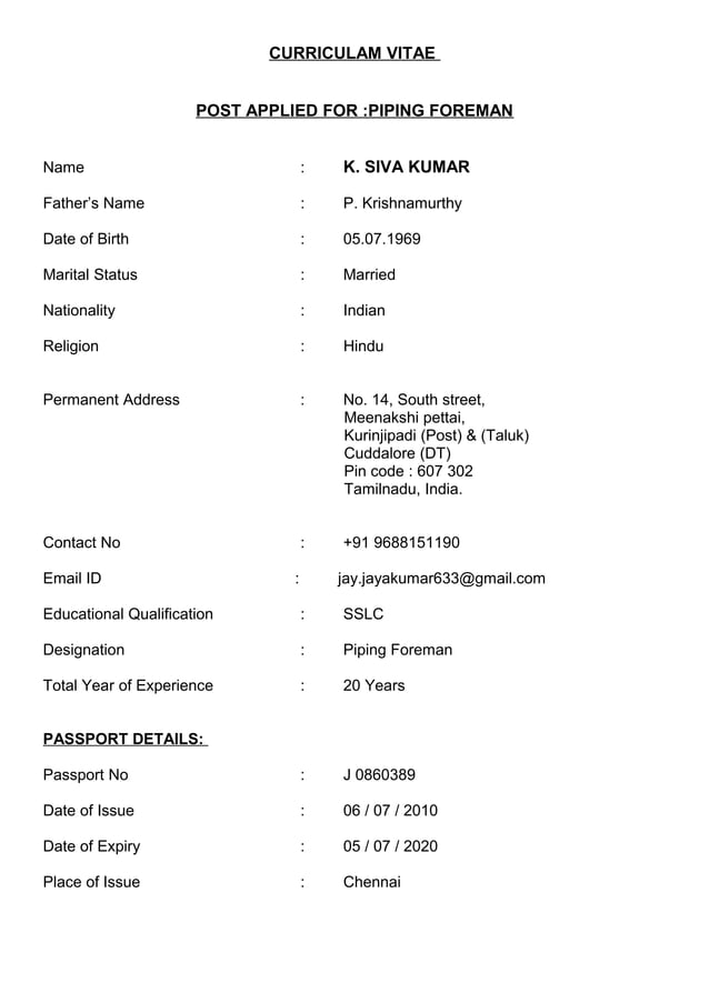 piping foreman resume | DOC