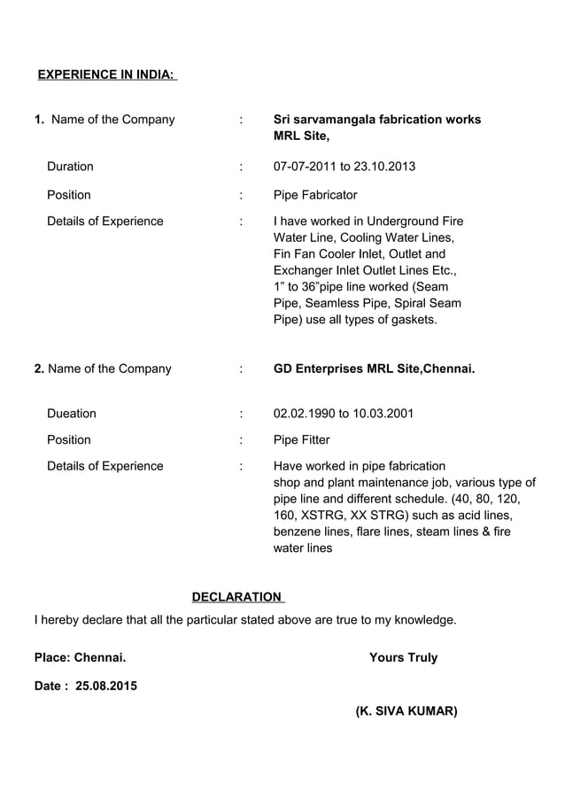 piping foreman resume | DOC