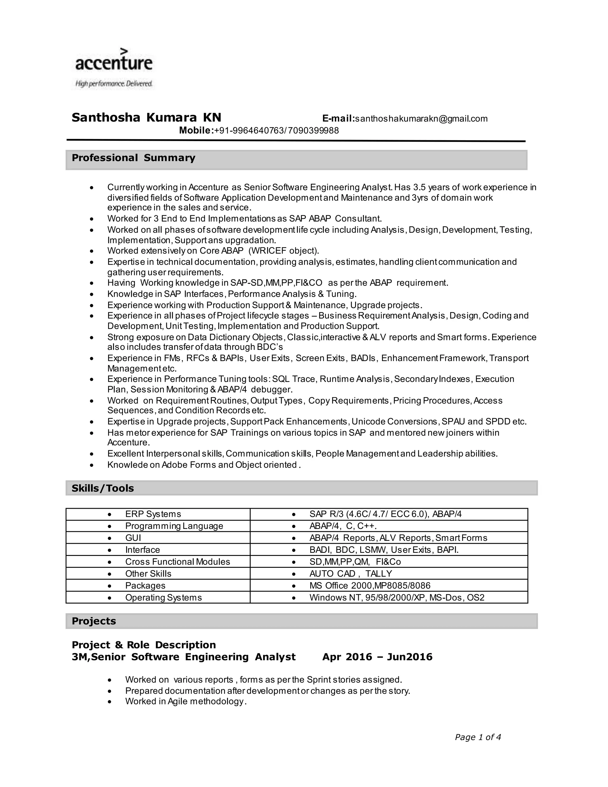 Santhosha Kumara KN_SAP_ABAP_resume -ext | PDF