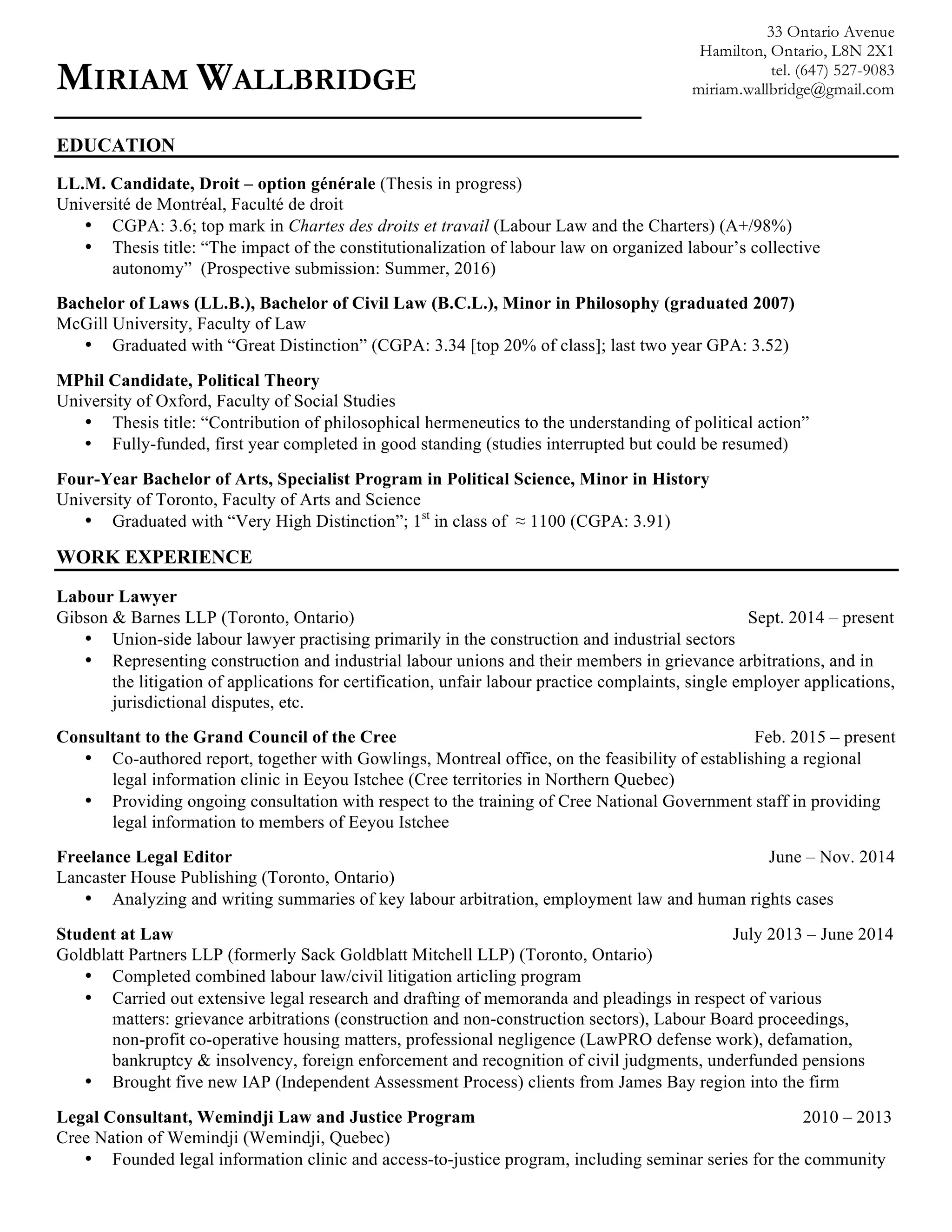 CV of MIRIAM WALLBRIDGE | PDF