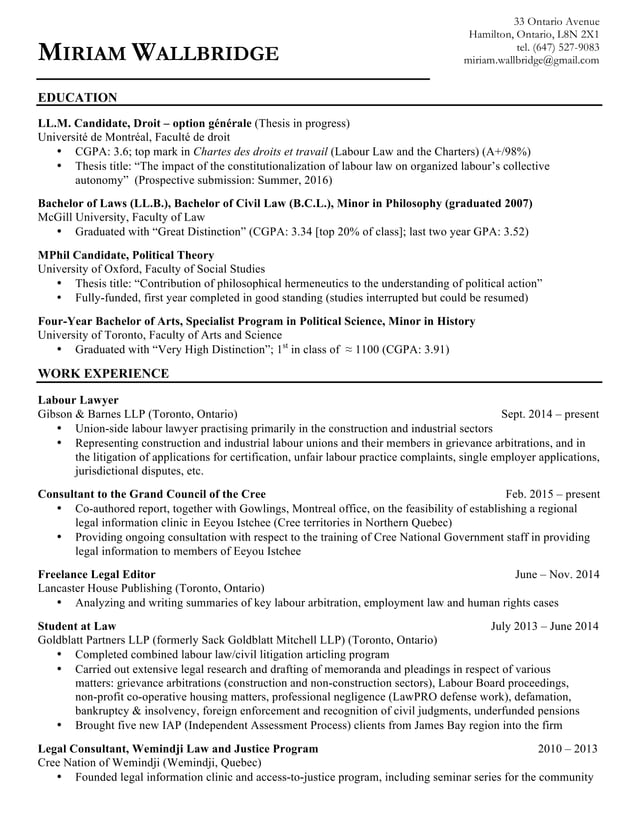 CV of MIRIAM WALLBRIDGE | PDF | Legal Services Industry | Industries