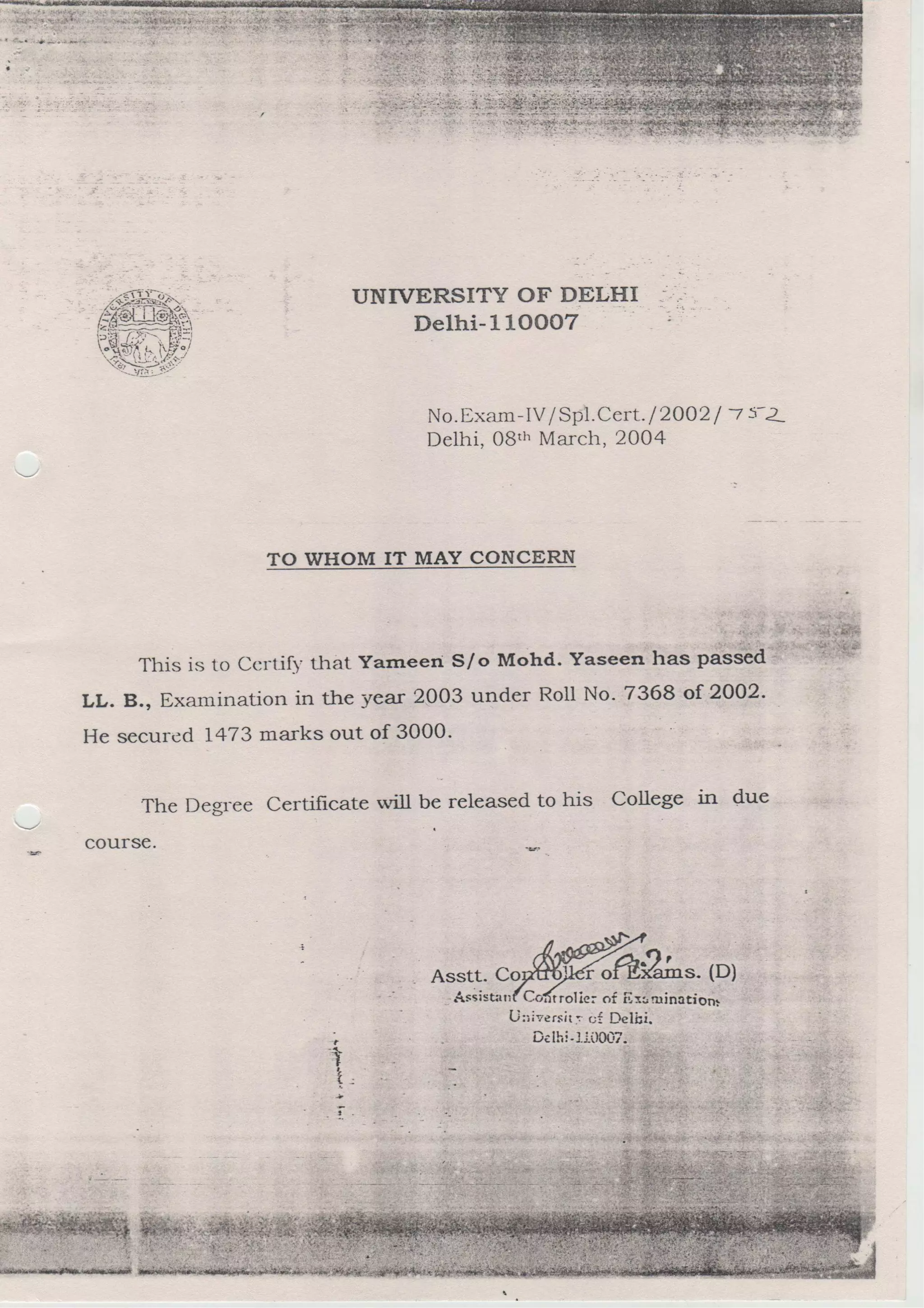 Bachelor of Laws (LLB) Certificate | PDF | Undergraduate Education ...