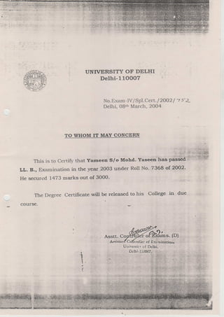 Bachelor of Laws (LLB) Certificate | PDF