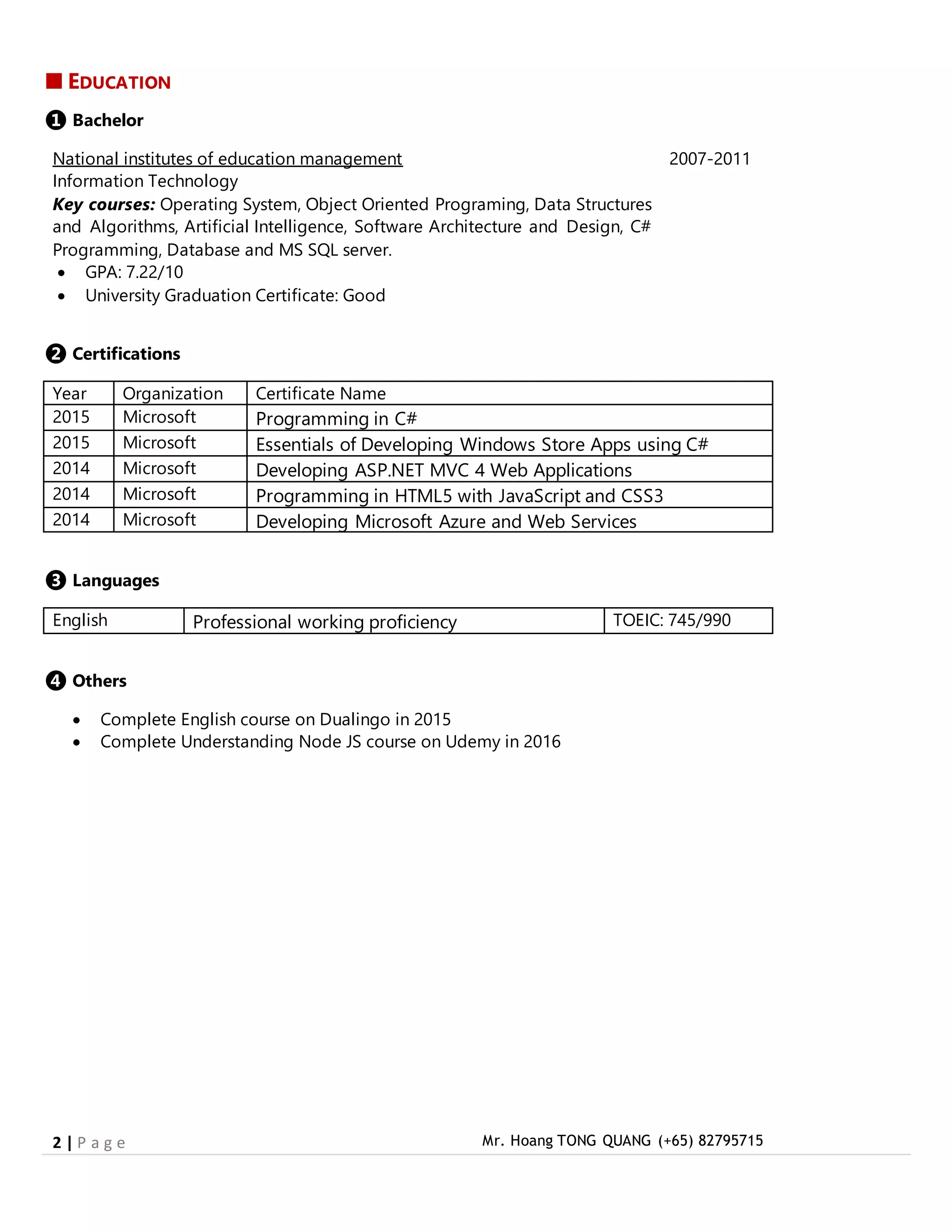HOANG TONG QUANG - CV .NET DEV | DOCX