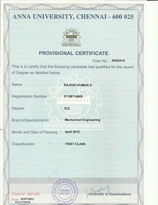 Provisional Certificate | PDF