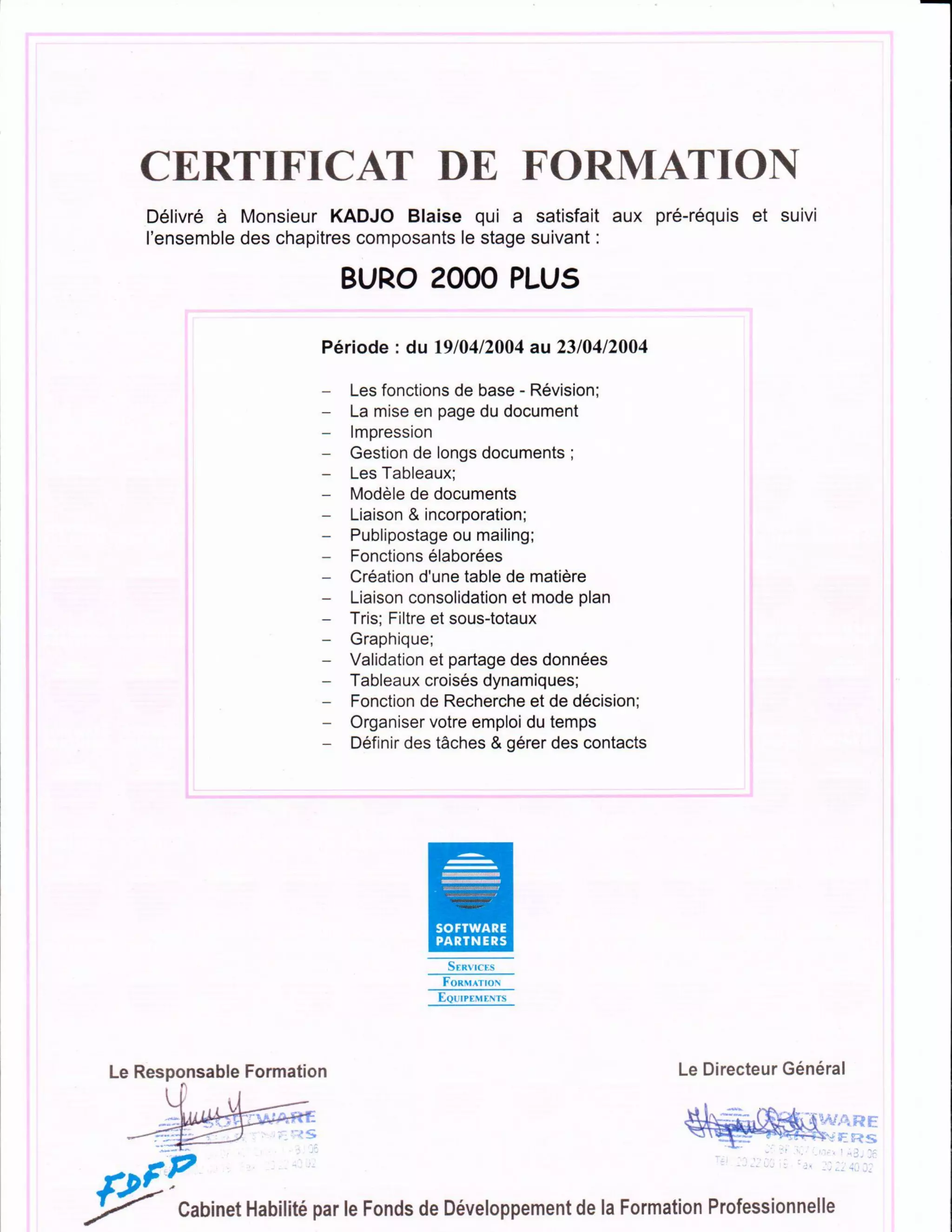 Attestation formation Buro+ | PDF