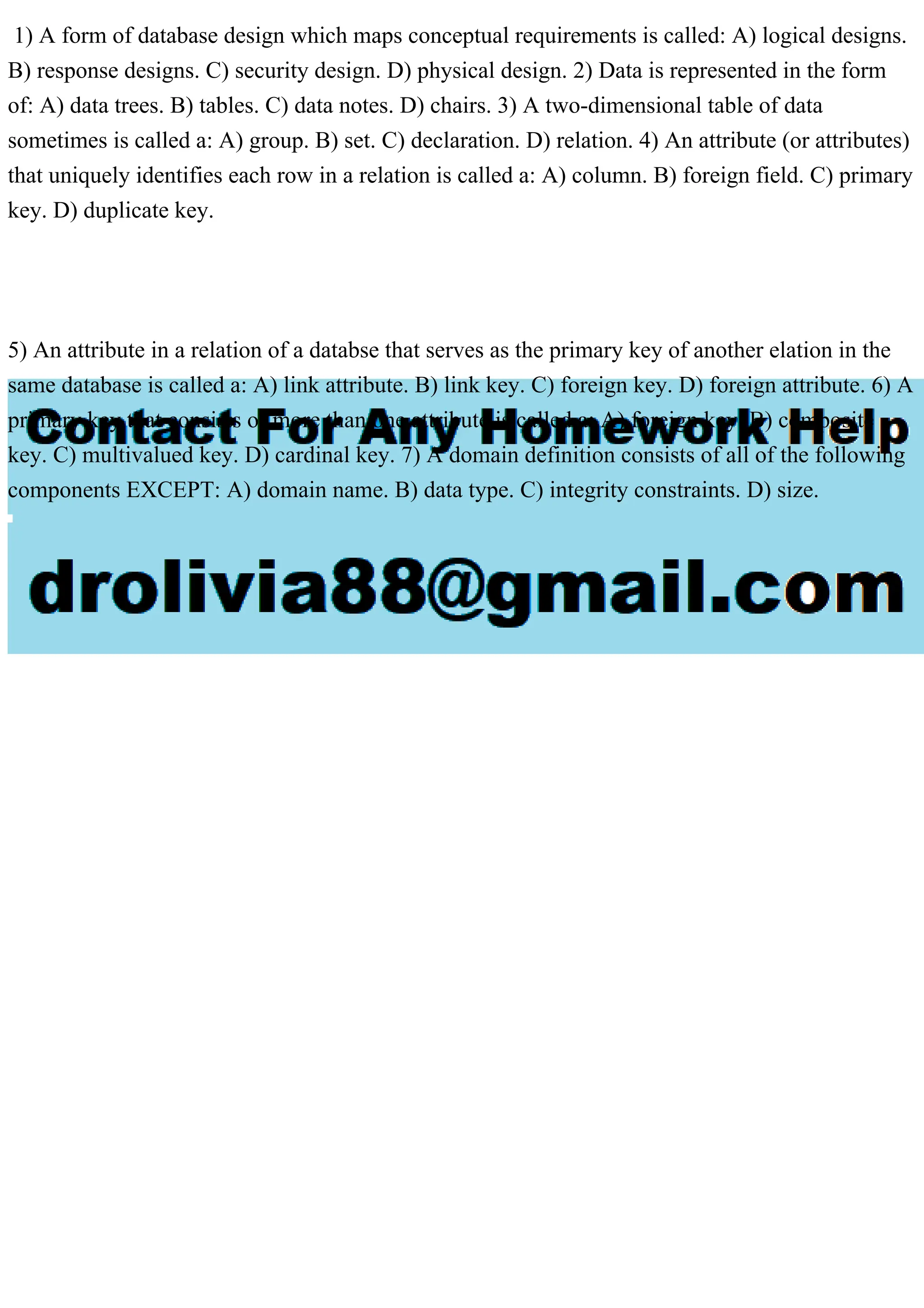 1) A form of database design which maps conceptual requirements is ca.pdf | Databases | Computer ...
