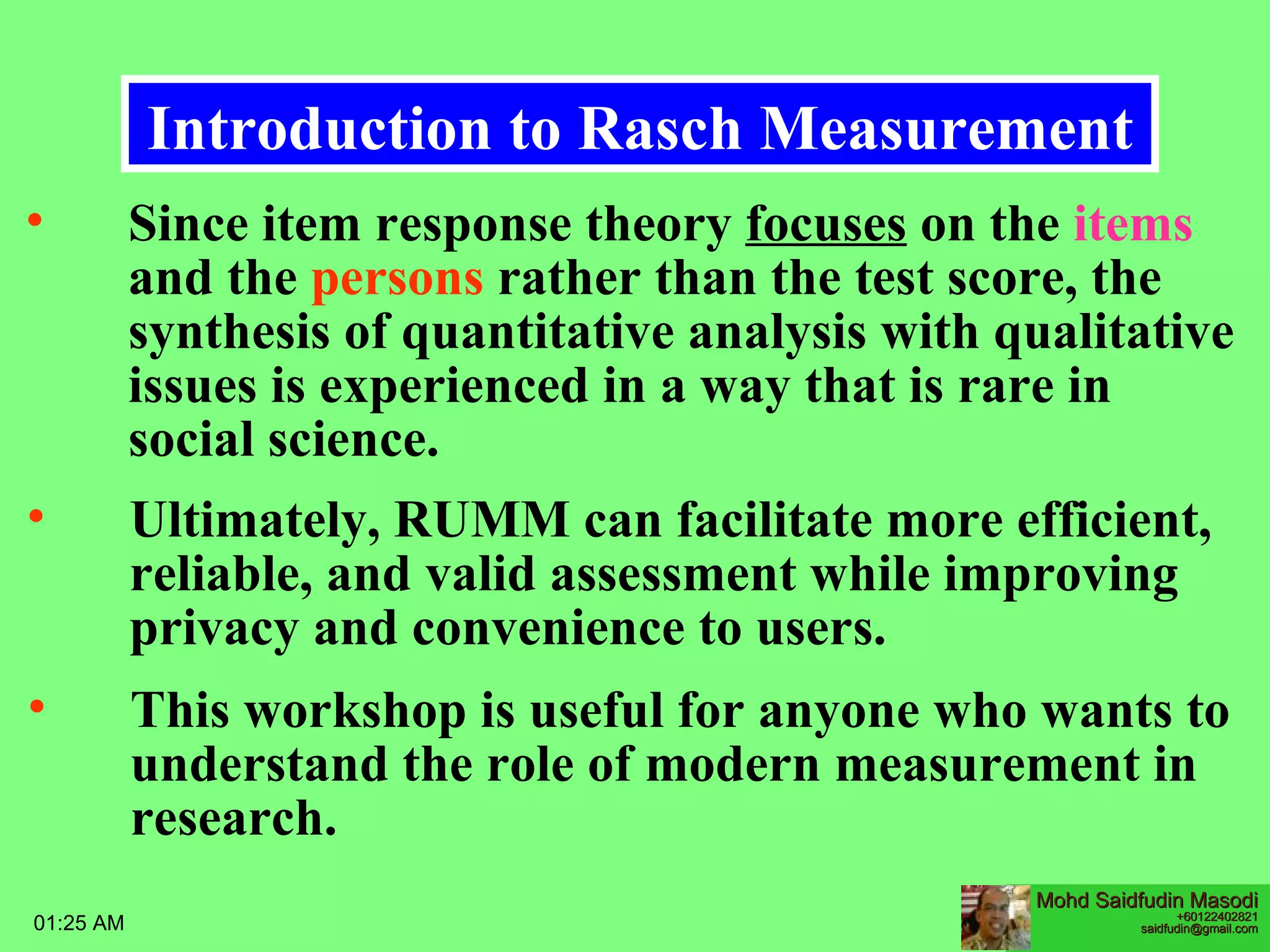 1a Introduction To Rasch Measurement Model Msm | PPT