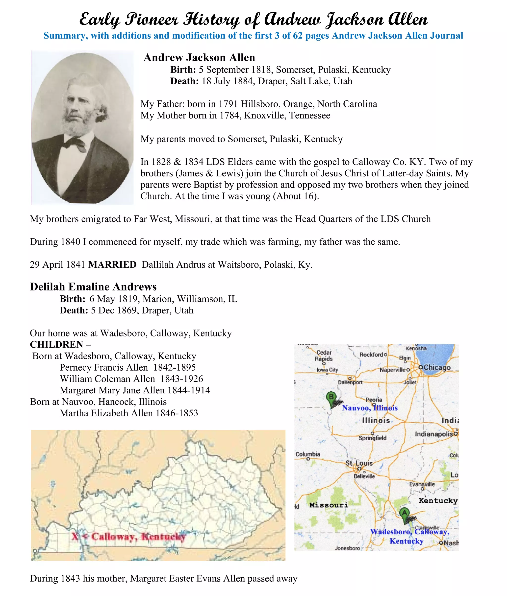 Andrew Jackson Allen 1818 - 1884 | PDF