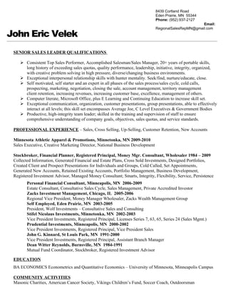 Resume John Velek - Regional Sales Rep | DOC