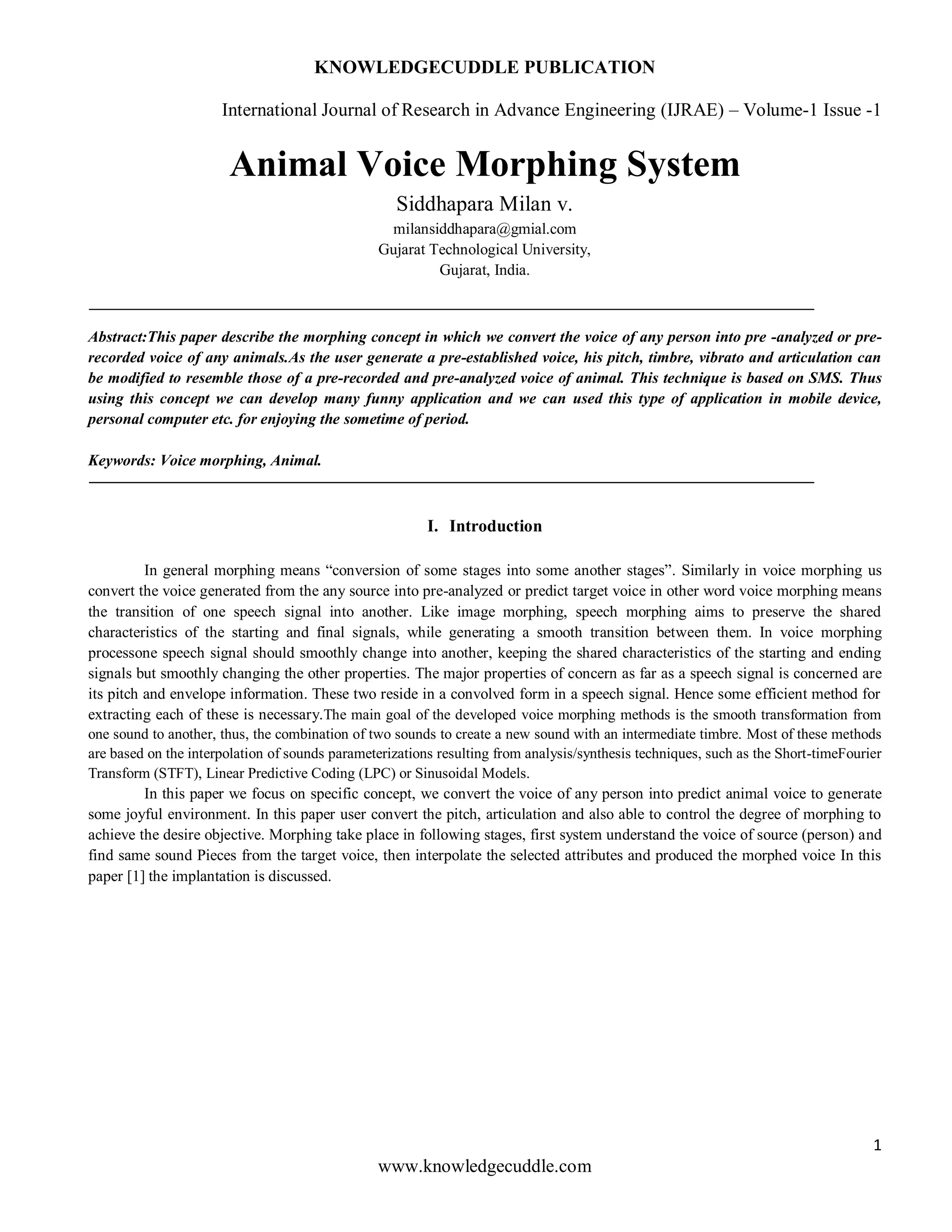 Animal Voice Morphing System | PDF
