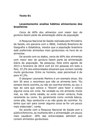 1º ano hábitos alimentares do brasileiro | PDF | Download Gratuito