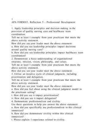 1APA FORMAT, Reflection 5 – Professional Development. 1. App | PDF