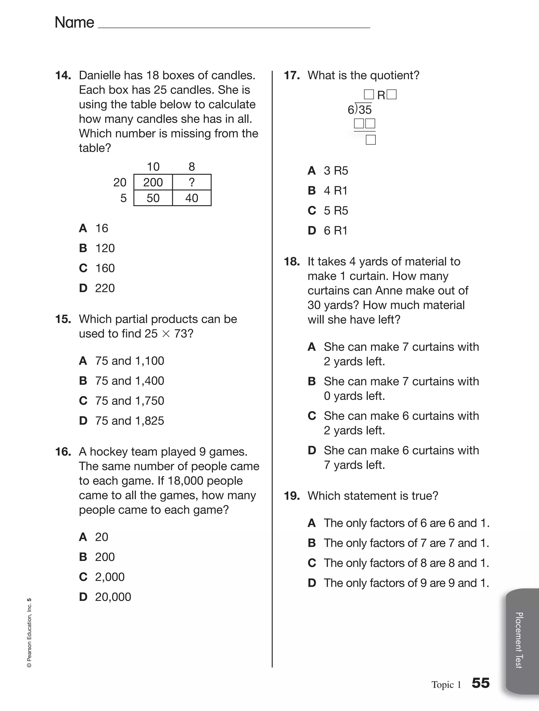 1a 5th Grade Placement Test | PDF
