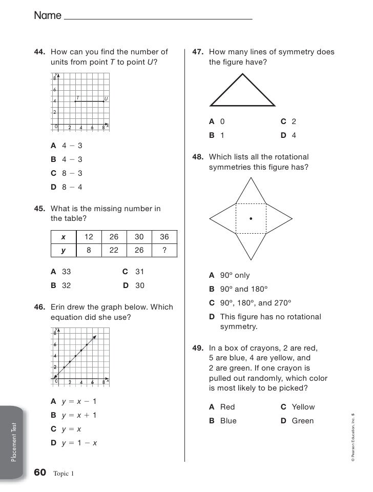 1a 5th Grade Placement Test