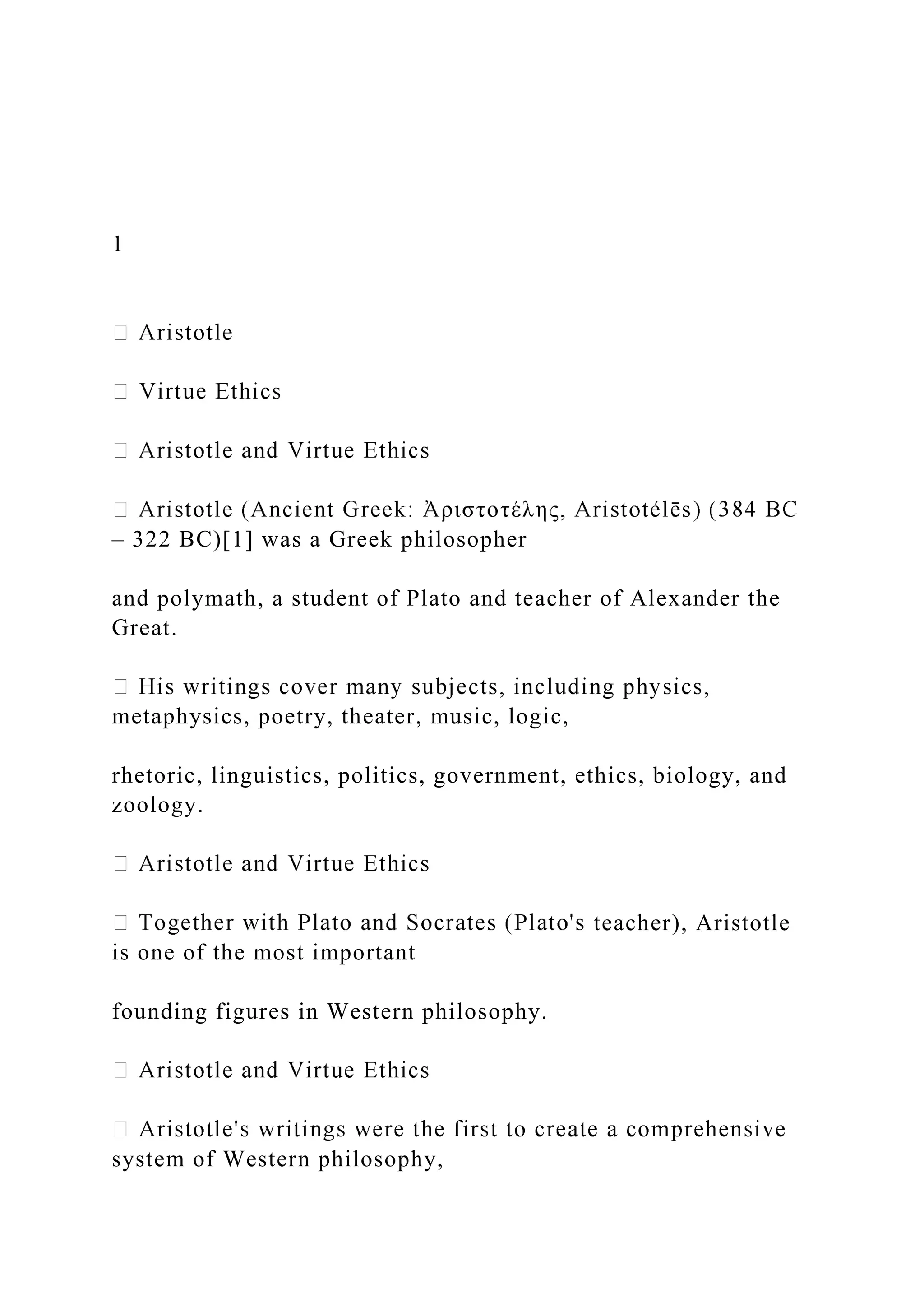 1 Aristotle Virtue Ethics Aristotle and .docx