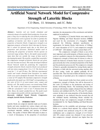 Artificial Neural Network Model for Compressive Strength of Lateritic Blocks | PDF