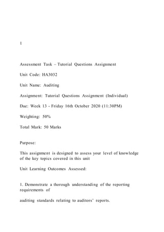 1 Assessment Task – Tutorial Questions Assignment | DOCX