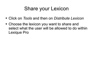 Lexique Pro (1rst Assignment) | PPT