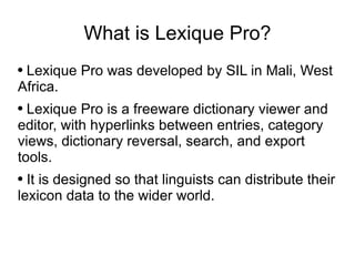 Lexique Pro (1rst Assignment) | PPT