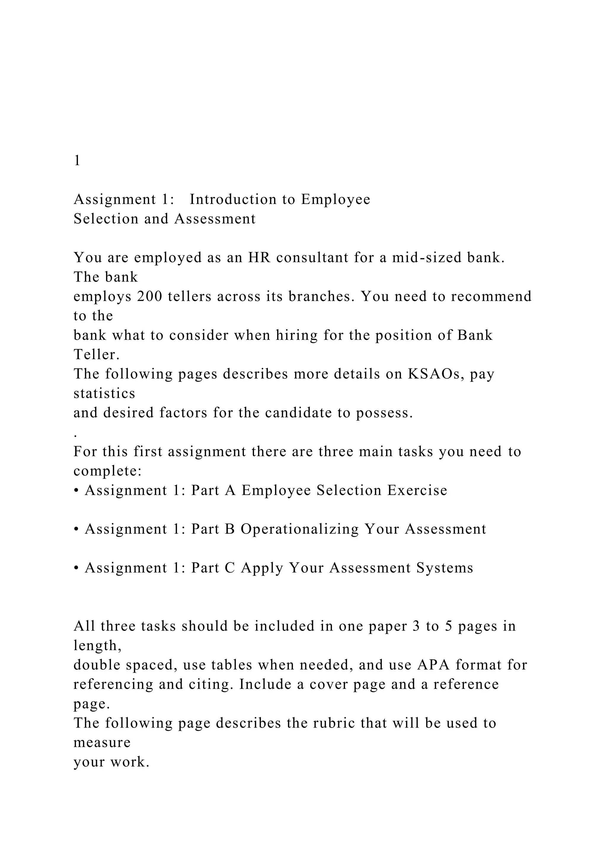 1 Assignment 1 Introduction to Employee Selection and.docx | Resume Writing and Advice | Job Search
