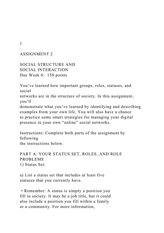 1ASSIGNMENT 2SOCIAL STRUCTURE AND SOCIAL INTERACTION.docx | Social Networking | Internet