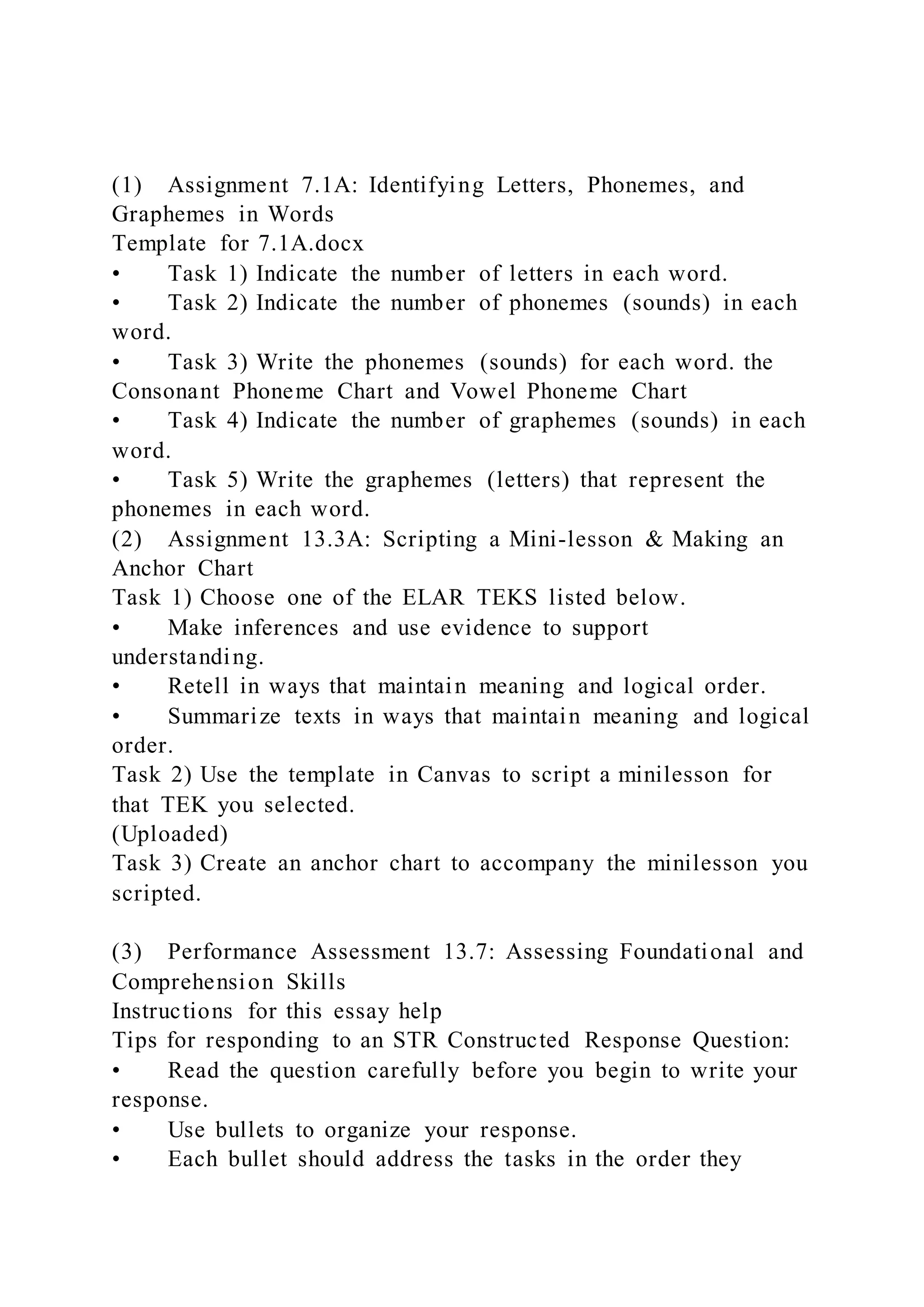 (1)assignment 7.1 a identifying letters, phonemes, and graphemes | DOCX