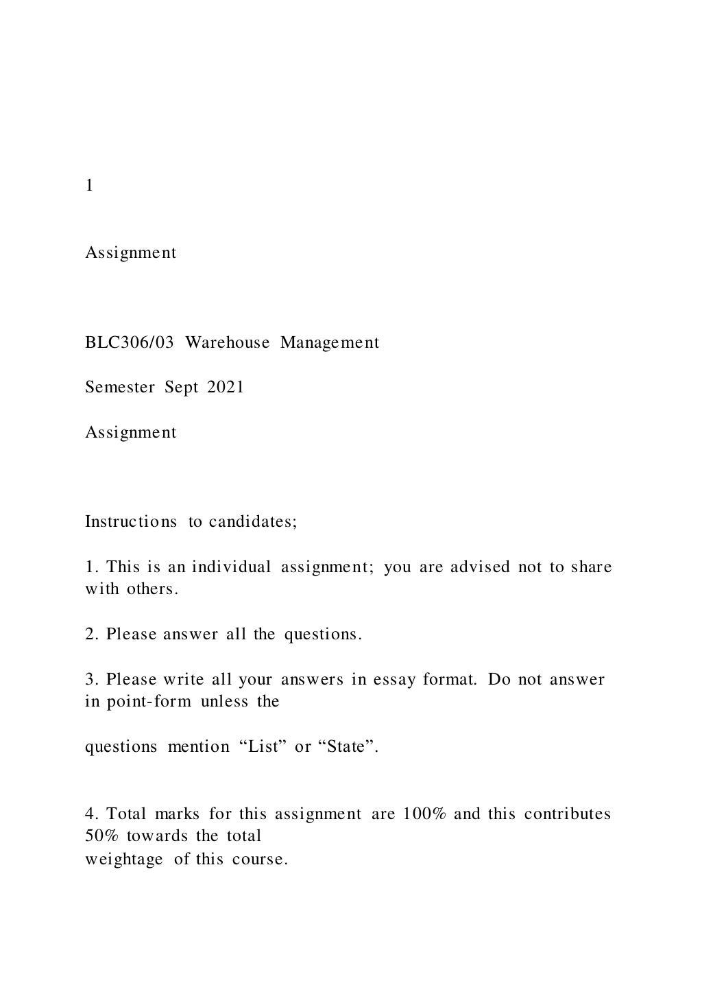 1 Assignment BLC30603 Warehouse Management | PDF