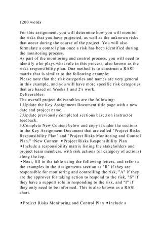 1 Assignment Objectives Introduction to Project Risk Managemen.docx