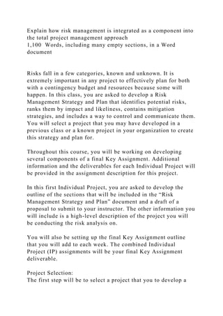 1 Assignment Objectives Introduction to Project Risk Managemen.docx