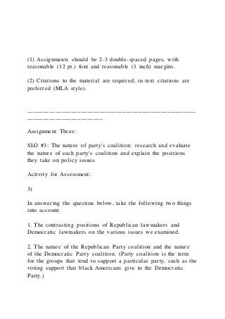 (1) Assignments should be 2-3 double-spaced pages, with reason | PDF