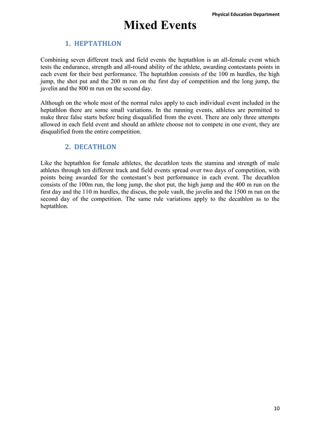 Athletics track events, field events & road events | DOCX