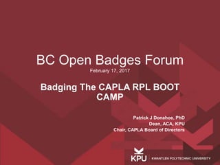 Patrick Donahoe, CAPLA: Badging the CAPLA Boot Camp | PPTX
