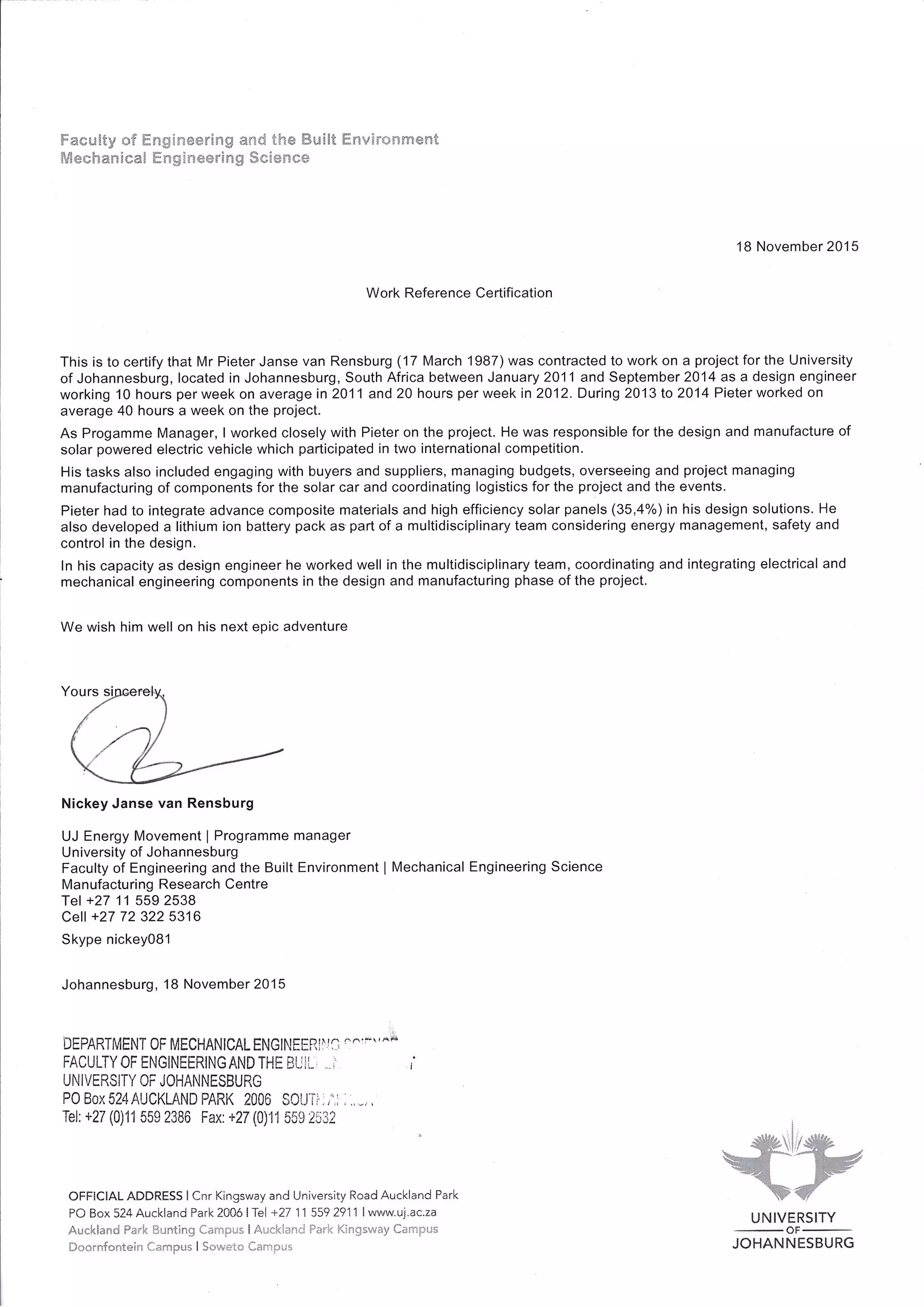 UJ Reference Letter | PDF