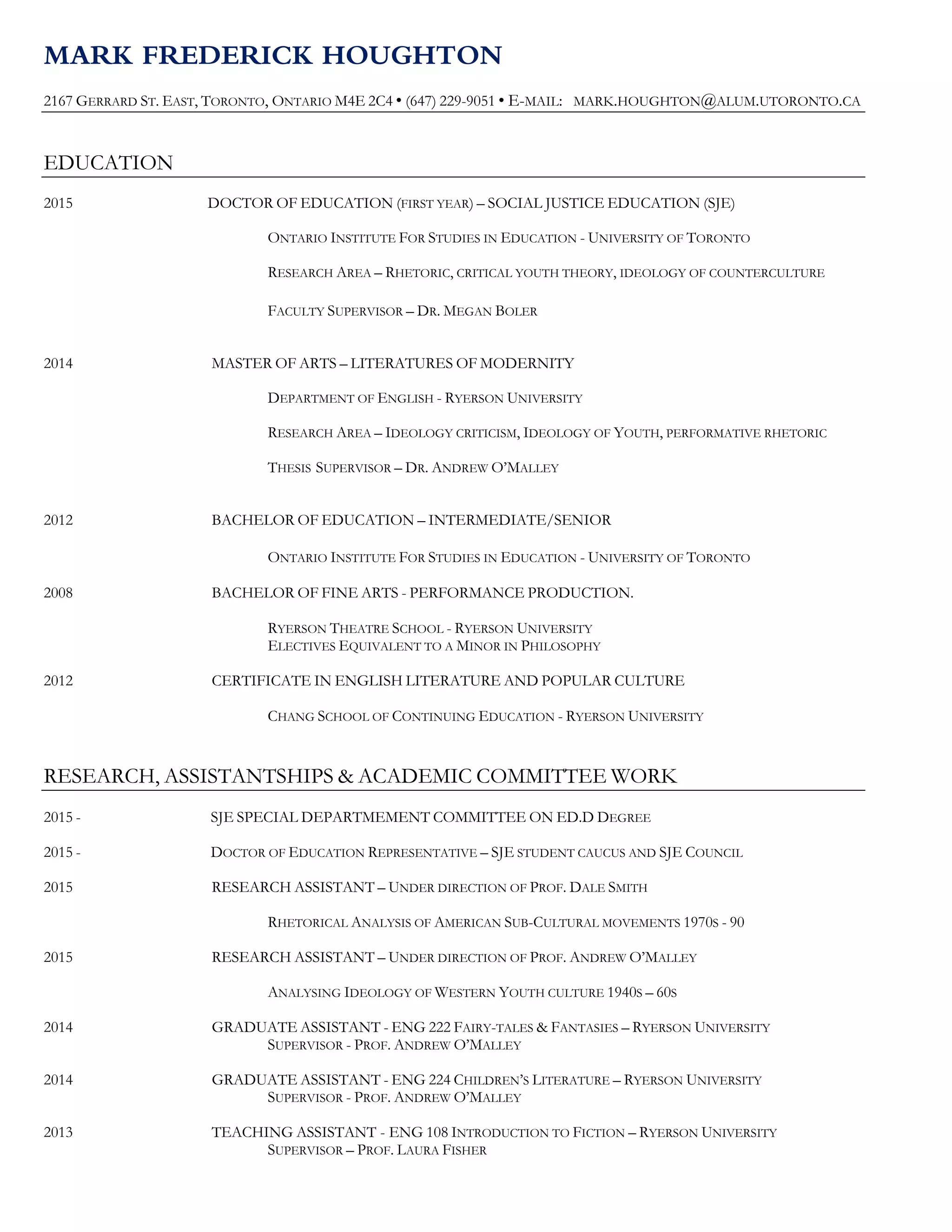 Academic CV - Mark Houghton | PDF