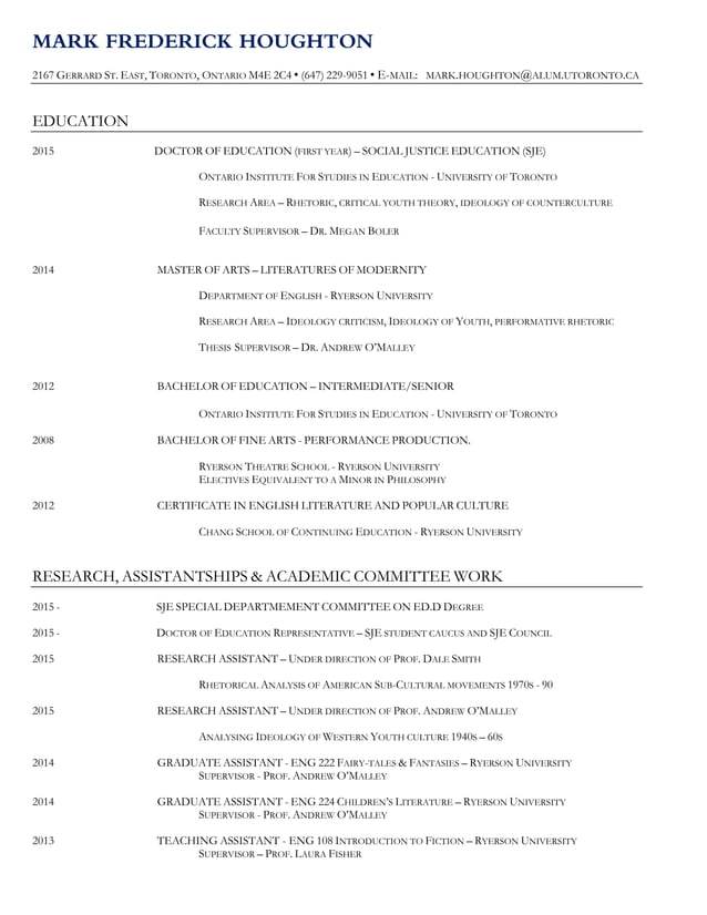 Academic CV - Mark Houghton | PDF