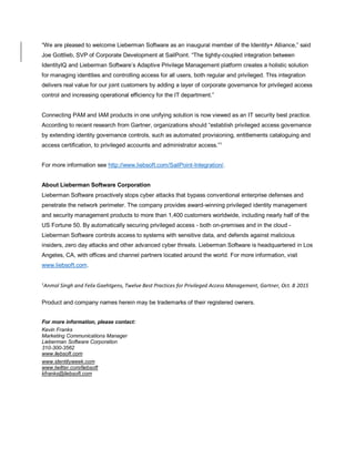 PR Lieberman Sailpoint Partnership_SailPoint FINAL | PDF