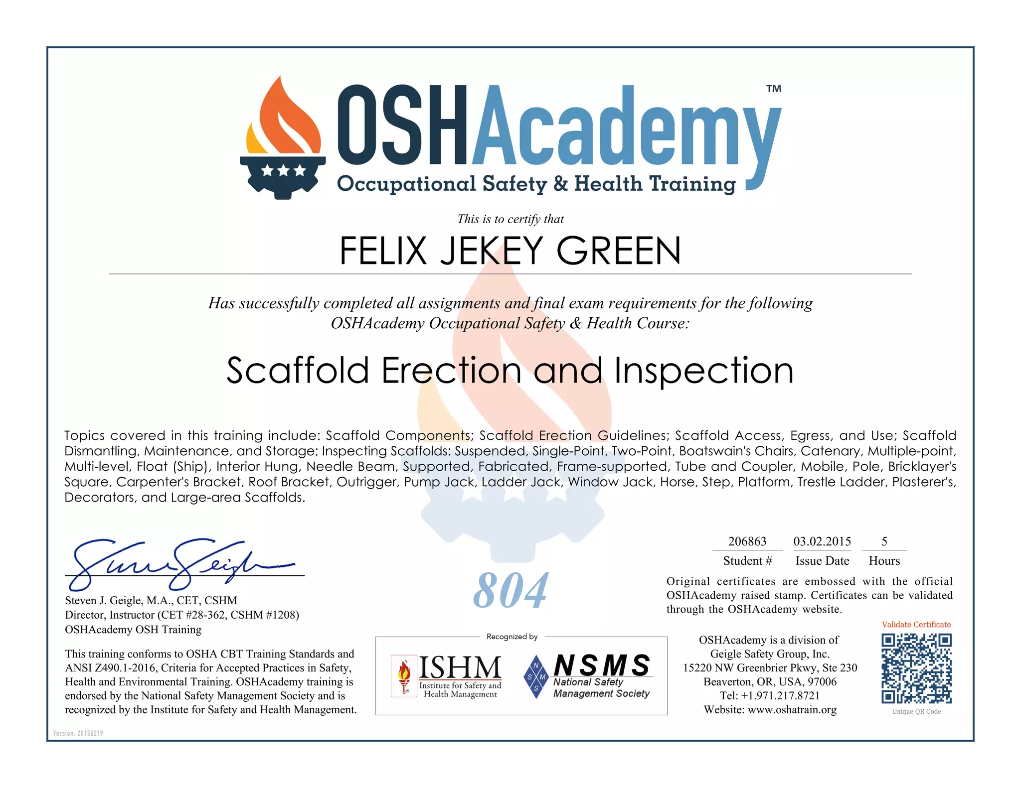 Scaffolding erection and Inspection certificate | PDF