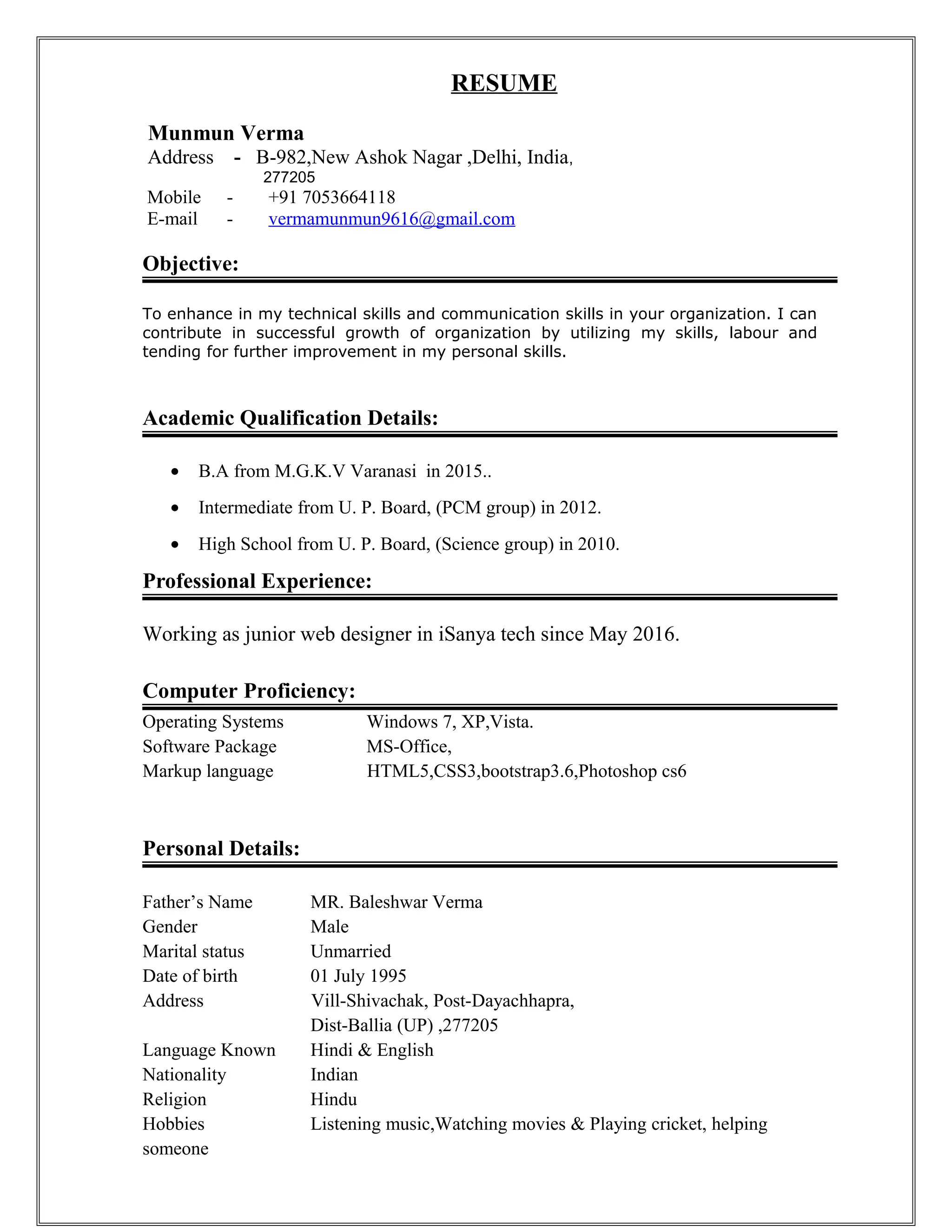 Resume-munmun | DOC