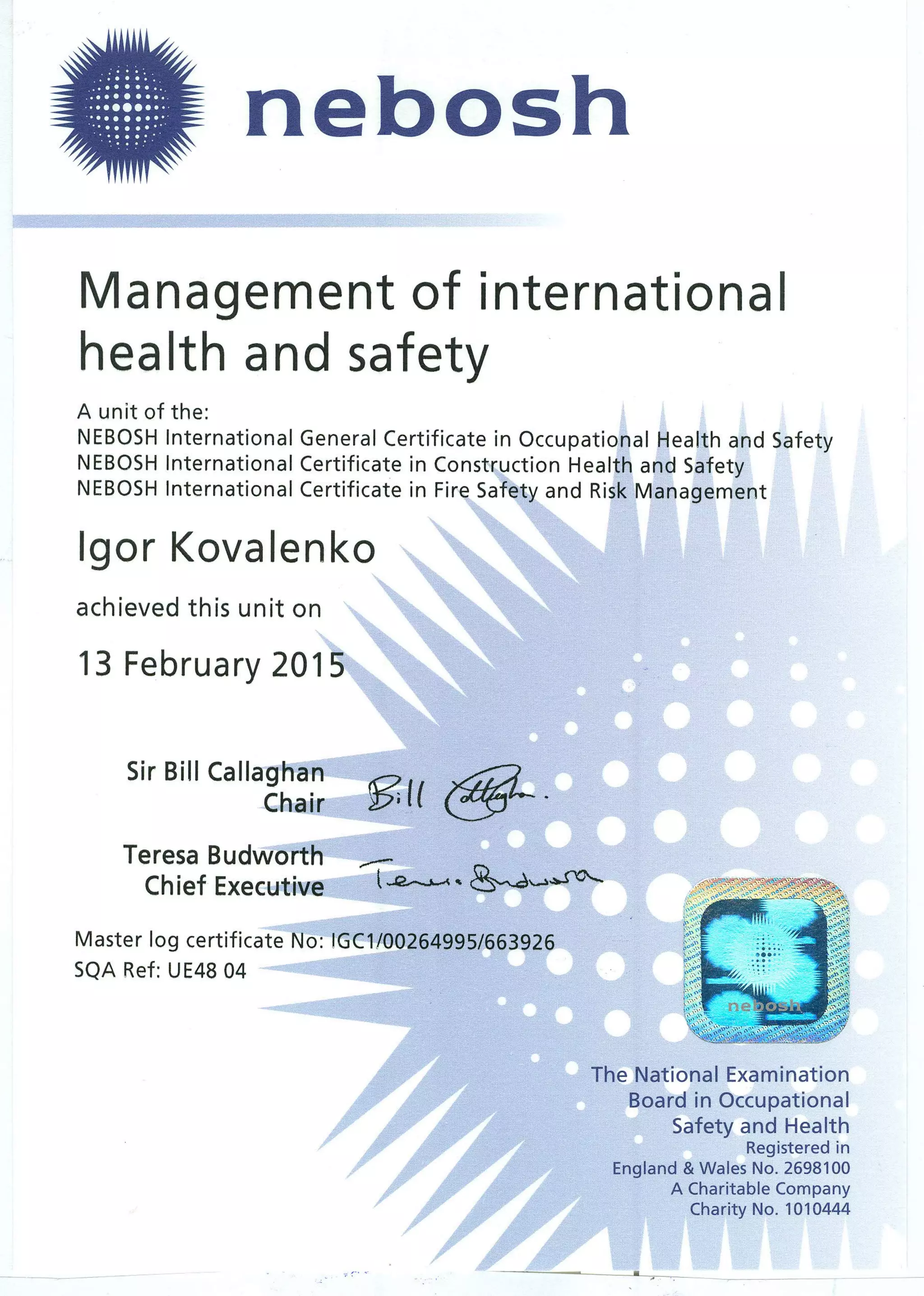 NEBOSH-Management of International Health and Safety | PDF