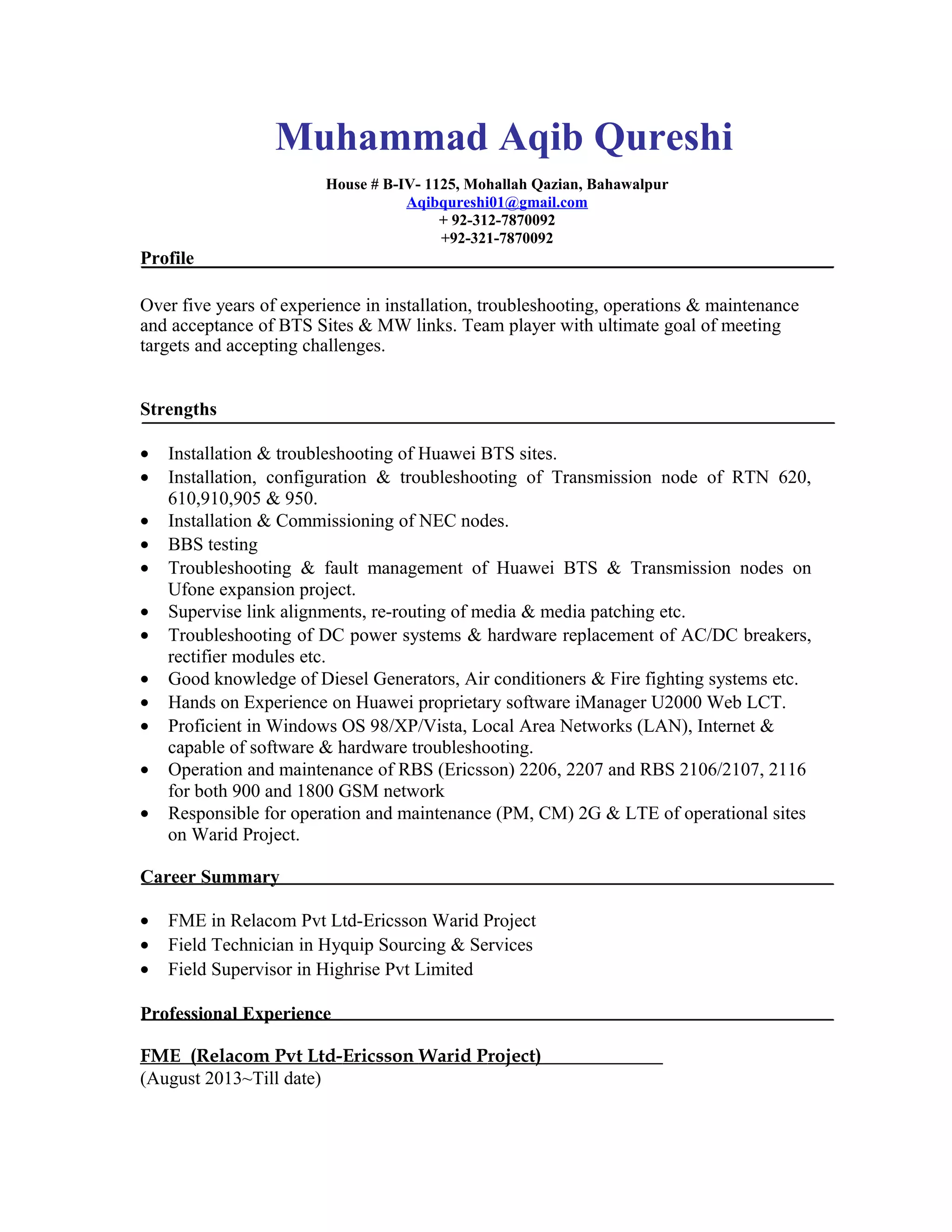 Muhammad Aqib Qureshi CV | PDF
