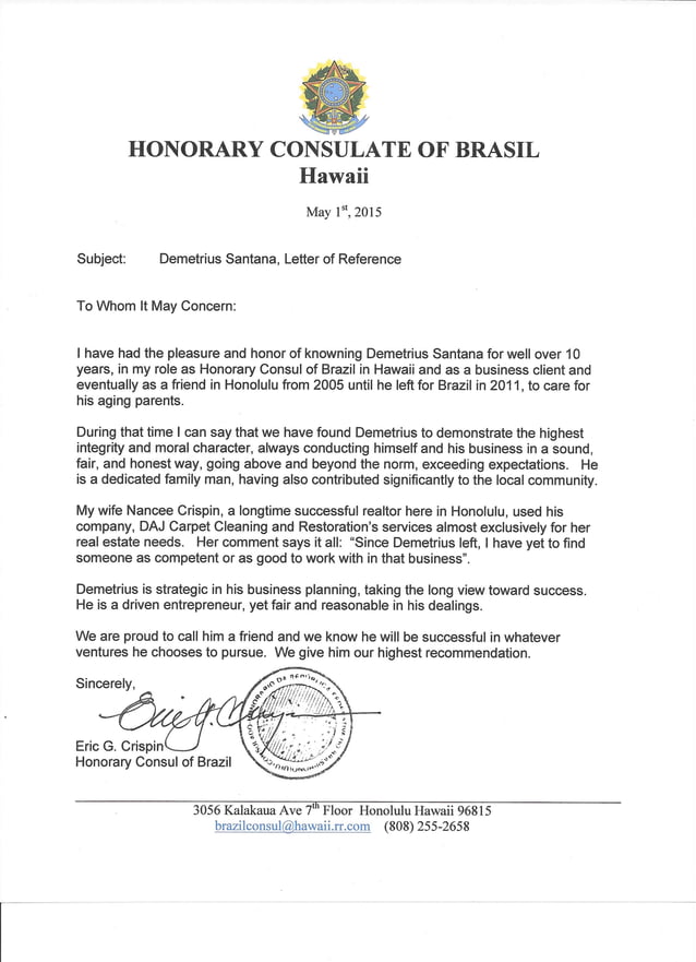 Cons letter recommend Demetrius Santana 2015 | PDF