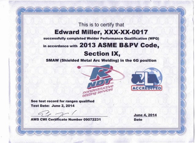 ASME Section IX - 6G Pipe Cert | PDF
