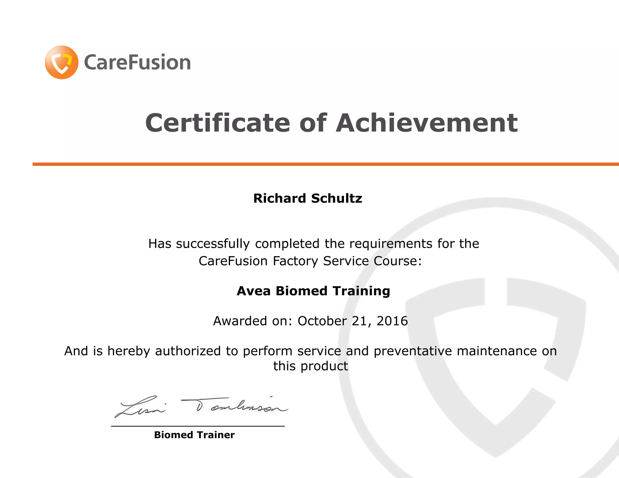 CFCertificatebiomedavea Richard Schultz | PPT