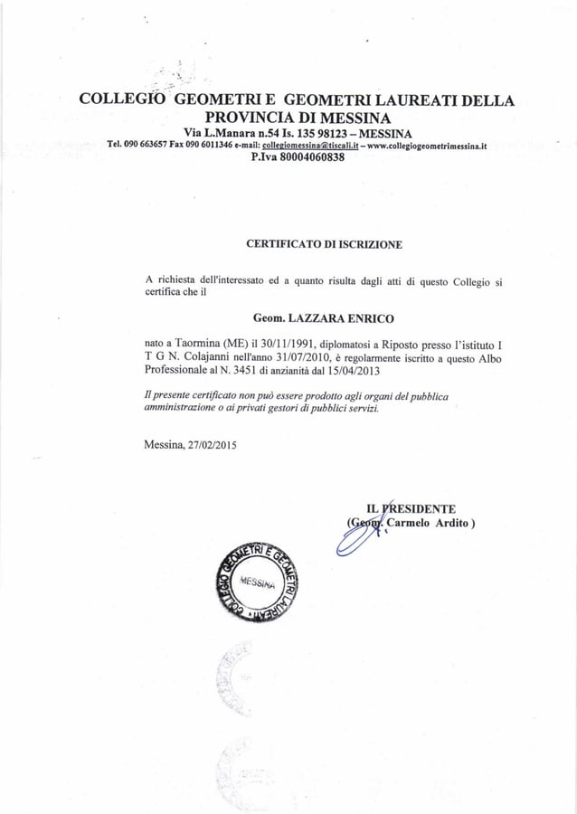 lazzara certificato | PDF