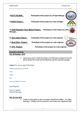 REYAD el badry 2015 Fiber Optics Operation Manager | PDF | Telecommunications Industry | Industries