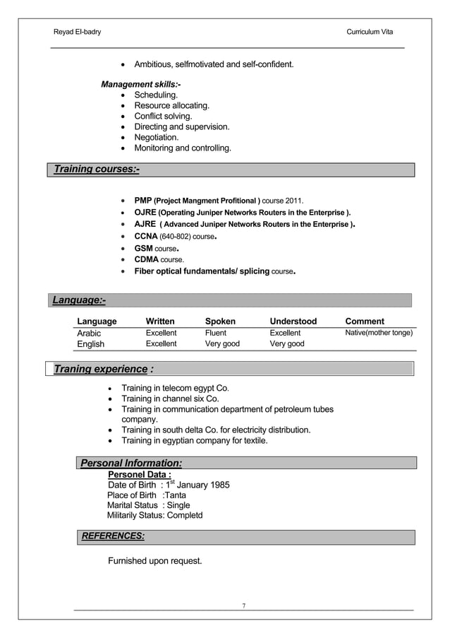 REYAD el badry 2015 Fiber Optics Operation Manager | PDF | Telecommunications Industry | Industries
