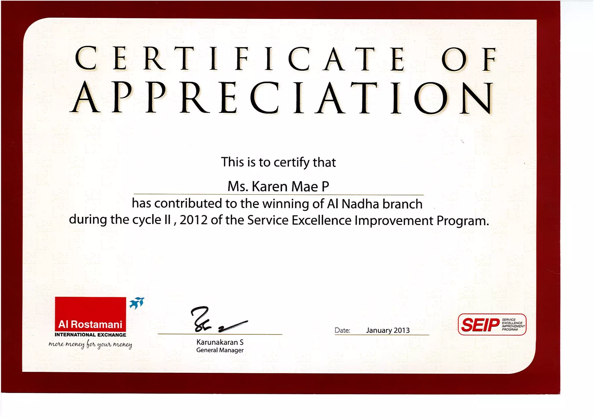 Certificate of Recognition - Service Excellence | PDF