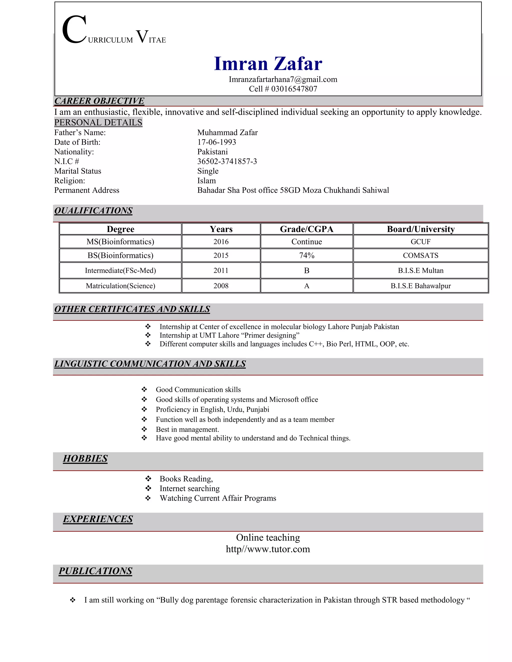mehar imran cv | PDF