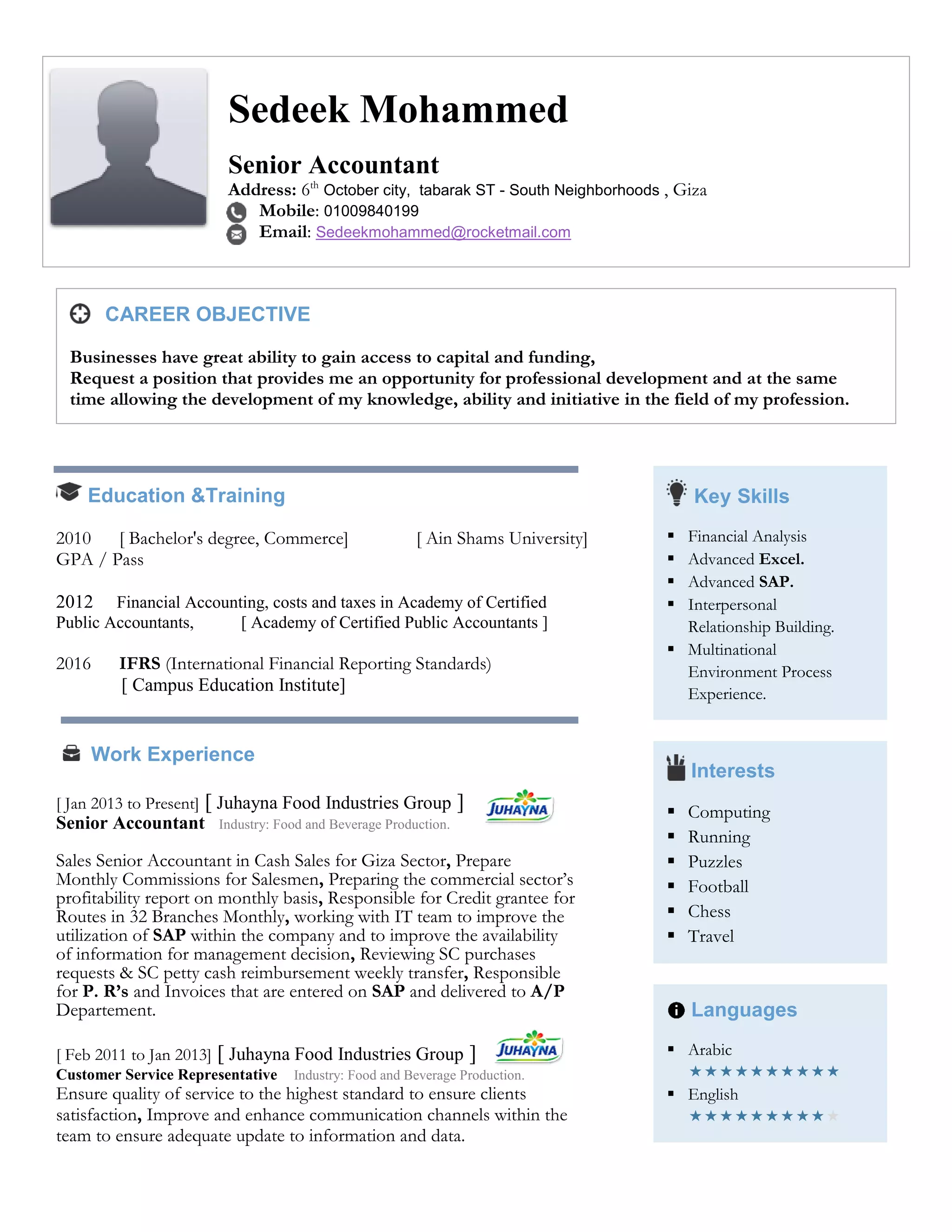 C.V Senior Accountant | PDF